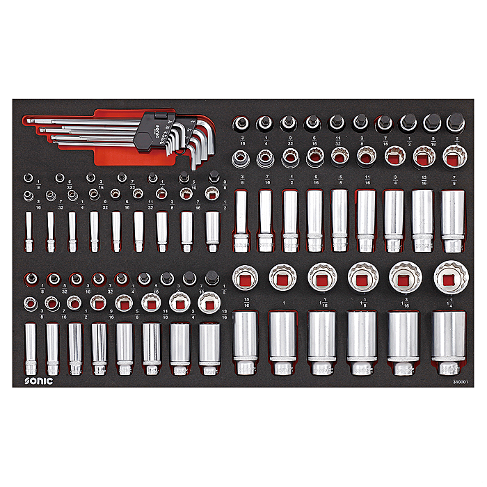 Sonic Socket set 1/4’’, 3/8’’ & 1/2’’, 12 parts (SAE) SFS 100 pieces ...