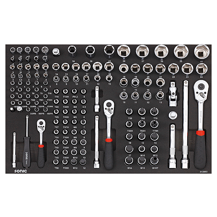 Sonic Bit socket set 1/4’’, 3/8’’ & 1/2’’, SFS 139 pieces 313902 ...