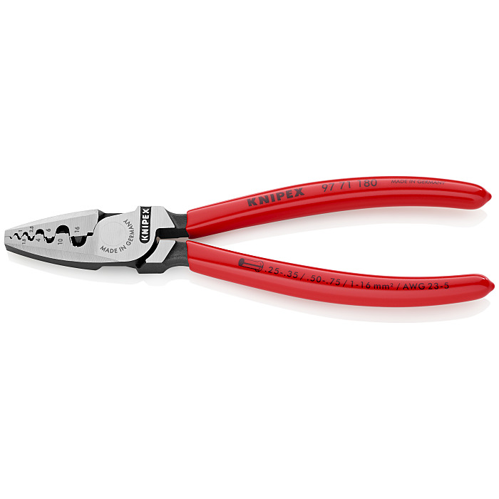 Knipex Crimpzange für Aderendhülsen 180 mm mit Kunststoff überzogen poliert 97 71 180 ...