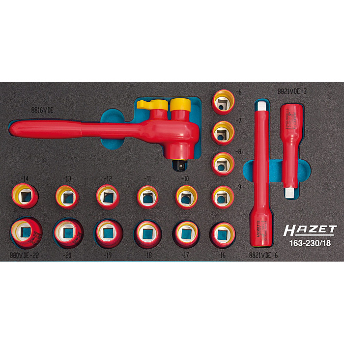 HAZET Steckschlüssel-Satz VDE - Vierkant hohl 10 mm (3/8 Zoll) - Außen-Sechskant-Tractionsprofil ...