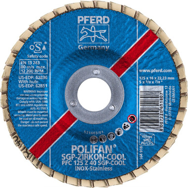 PFERD POLIFAN®-Fächerscheibe PFC 125 Z 40 SGP-COOL/22,23 67783125 4007220611807 4007220611807-57 ...