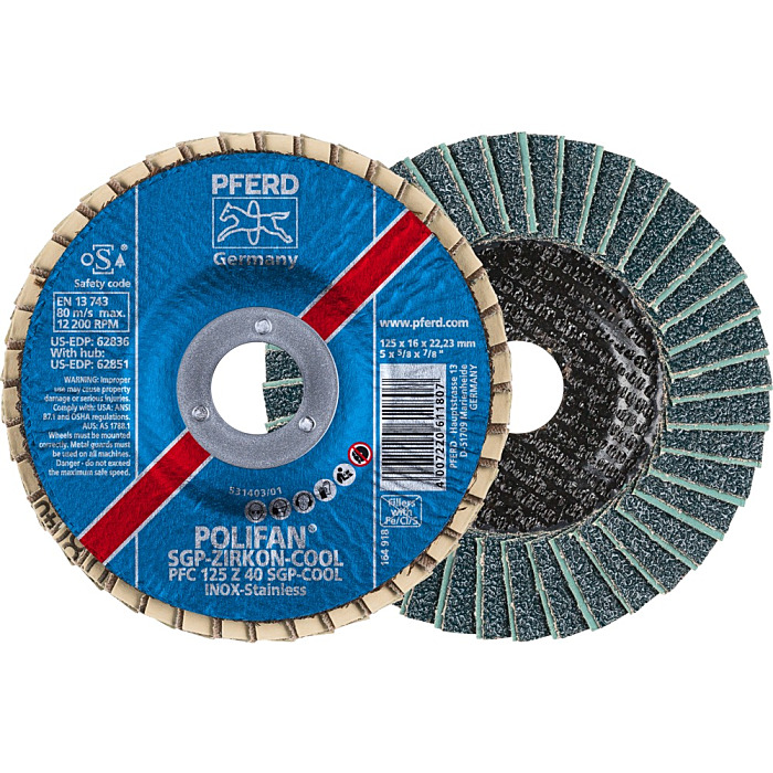 PFERD POLIFAN®-Fächerscheibe PFC 125 Z 40 SGP-COOL/22,23 67783125 4007220611807 4007220611807-57 ...