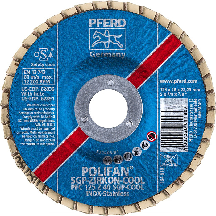 PFERD POLIFAN®-Fächerscheibe PFC 125 Z 40 SGP-COOL/22,23 67783125 4007220611807 4007220611807-57 ...