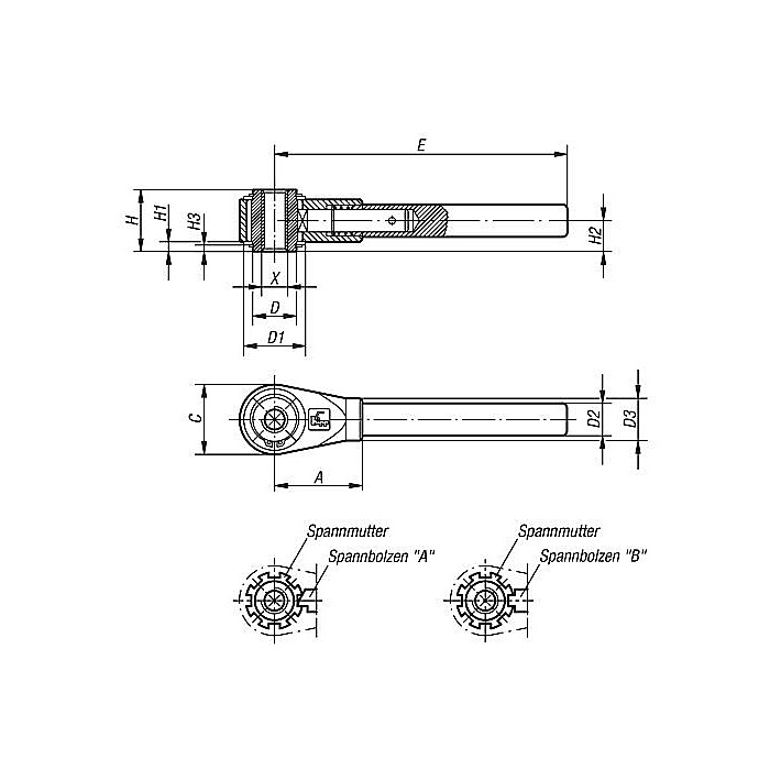 KIPP Spanner Gr.5 M36, A=110, Form: 0° Vergütungsstahl, Komp ...