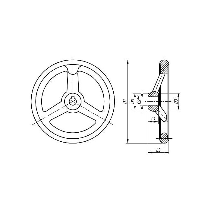 KIPP Handrad Din950, D1=80 D2=10H7, Grauguss, ohne Griff K0671.0080X10 4059245065615 ...