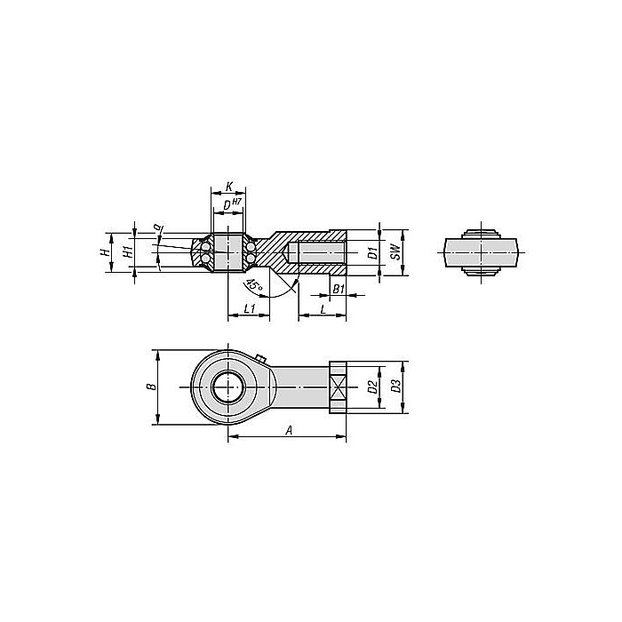 KIPP Gelenkkopf mit Kugellagerung M12 Stahl, Rechtsgewinde, D=12 K0717 ...