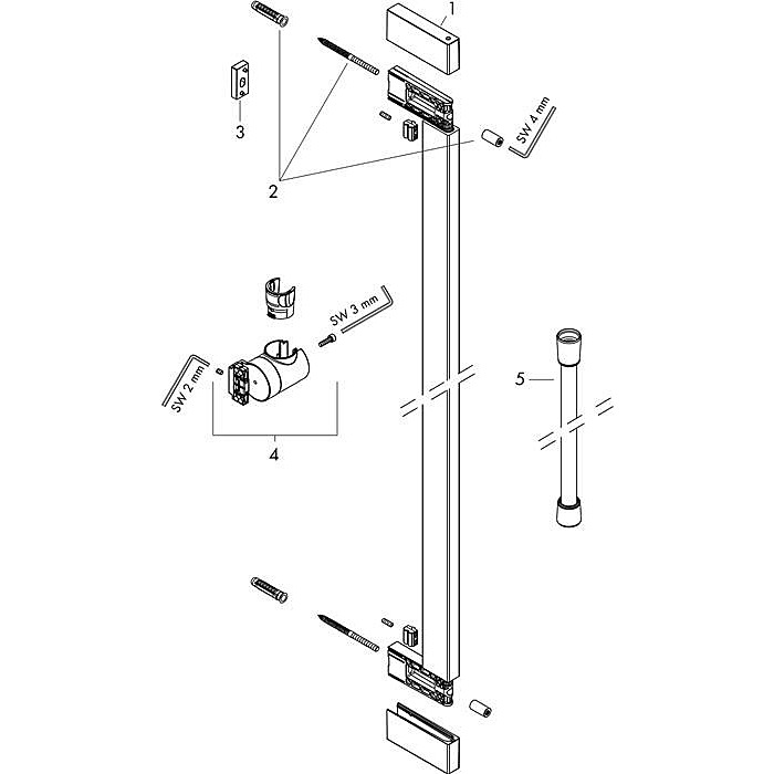 HG Brausestange Unica/Pul sify 90cm easy Sli u Brau seschl. 1600mm ...