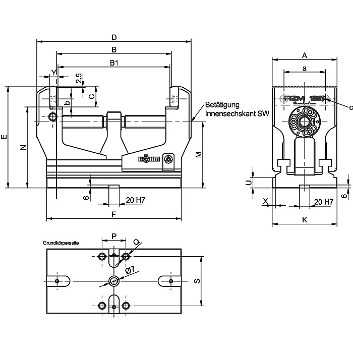 RÖHM Centric clamp RZM, long version, base body length 260, jaw width ...