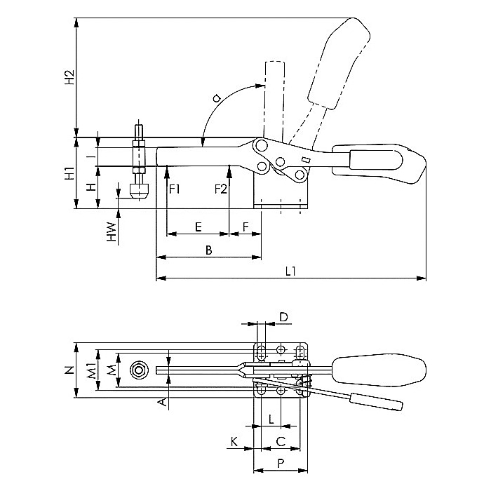 AMF Horizontal clamp No.6834S 4 horizontal foot with safety lock 93534 ...