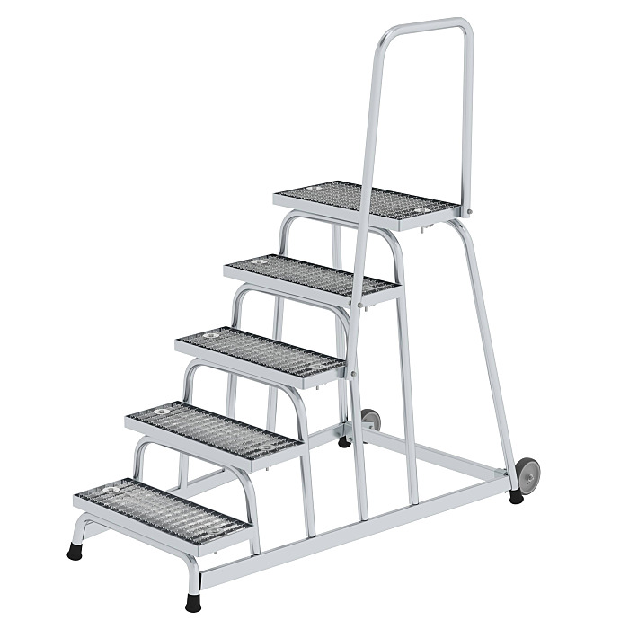 MUNK Work platform rigid steel grating with castors and handrail 5 ...