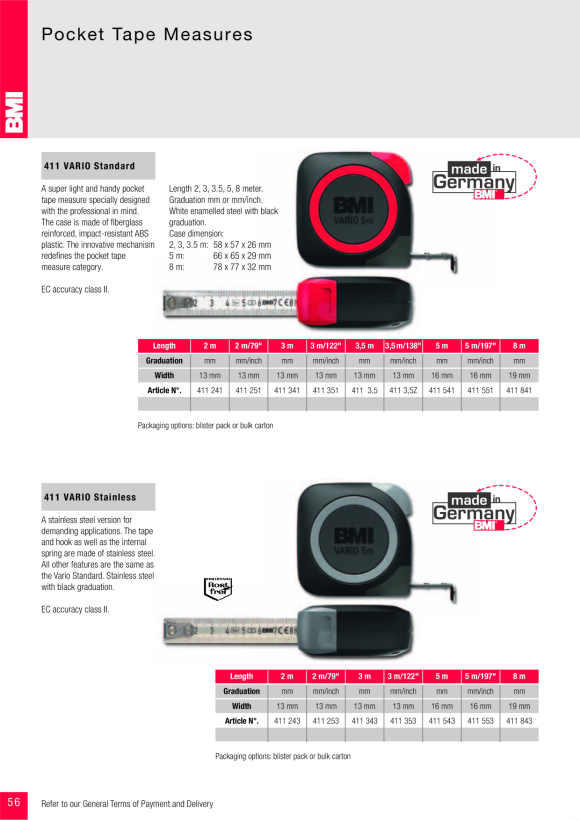 BMI Pocket tape measures VARIO 2m EG I mm/mm graduation - SB-packed ...