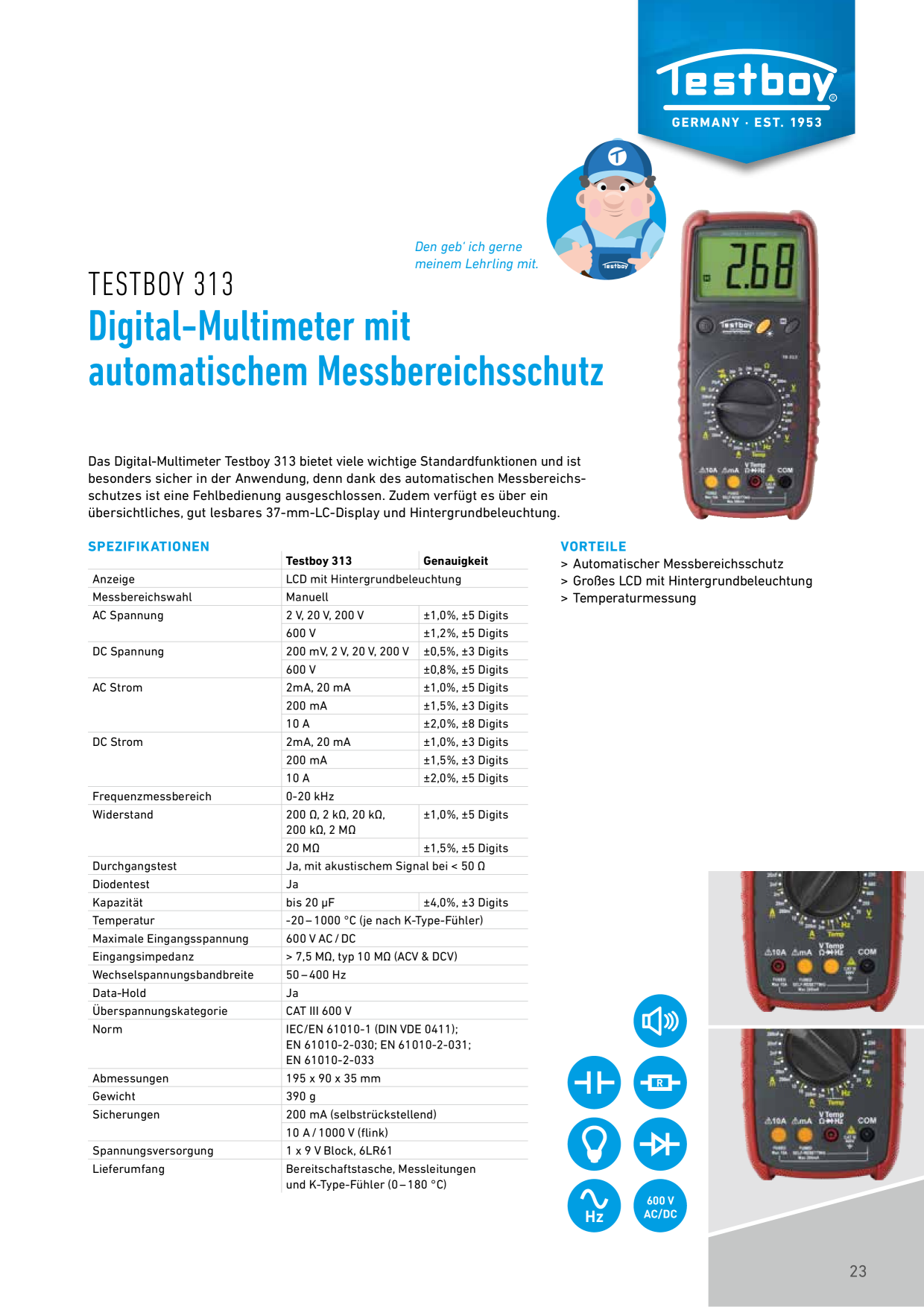 Testboy Digital Multimeter CAT III 1000 V True RMS und Bargraph Gleich ...