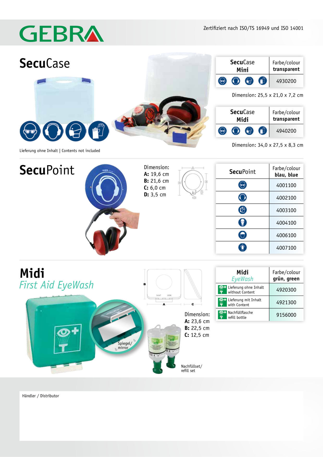 GEBRA Midi First Aid eye wash SecuBox® Midi, grün zur Aufbewahrung von ...