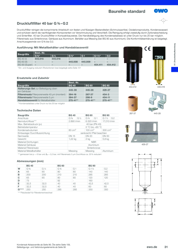 ewo Druckluftfilter 40 bar standard BG 60 445.009 4030875075663 ...
