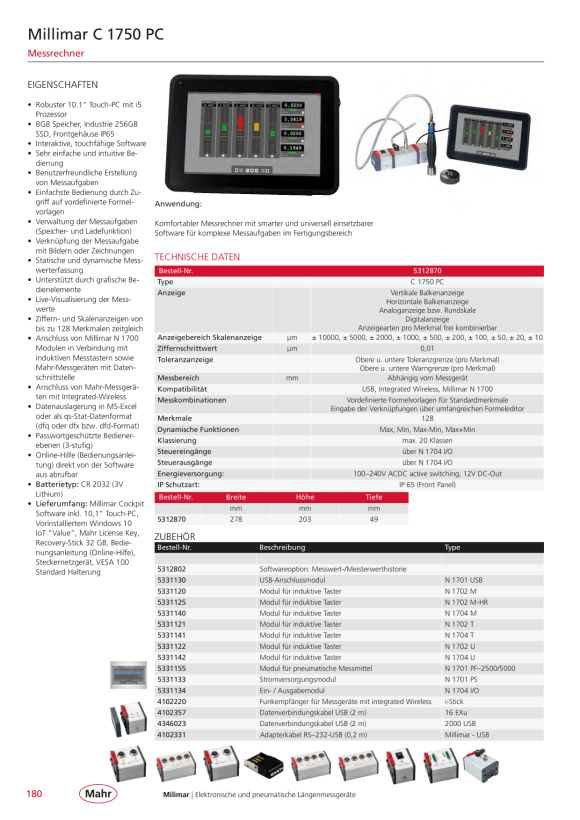 Mahr Millimar C 1750 PC, incl. Millimar Cockpit 5312870 4059192066253 4059192066253-1336 ...