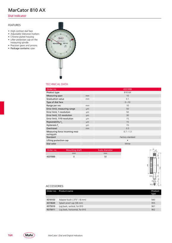 Mahr 810 AX mechanical dial indicator, 0 4331000 4059192014018 ...