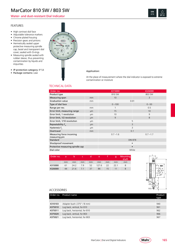 Mahr 810 AX mechanical dial indicator, 0 4331000 4059192014018 ...