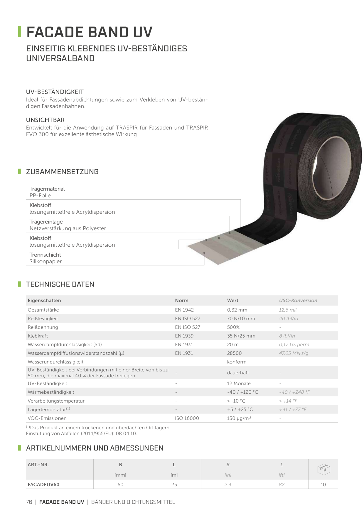 RothoBlaas Holz Technic FACADE BAND UV 60MMX25M FACADEUV60 ...