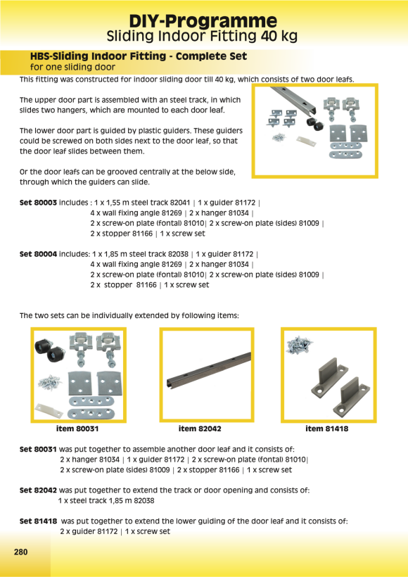 Betz Zimmer-Schiebetür-Beschlag 40 Kg mit Stahl-Laufschiene ca.155 cm ...
