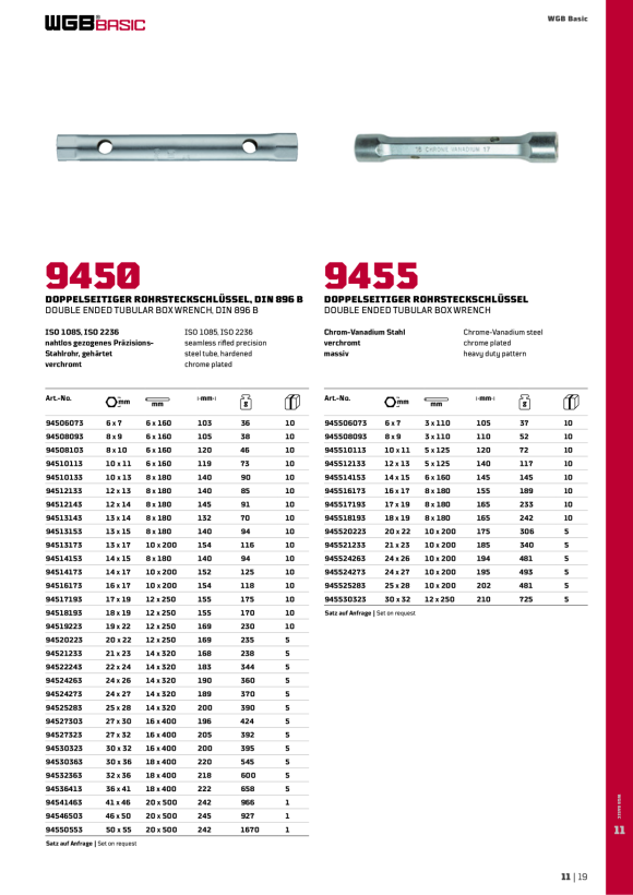 WGB 6KT-DOPPELSTECKSCHLÜSSEL MASSIV, CV, NR.9455 945518193 ...