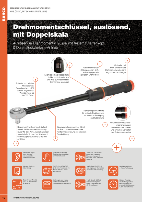 BAHCO Click torque wrench, mechanical, scale display, 1/2, 20 - 100 Nm ...