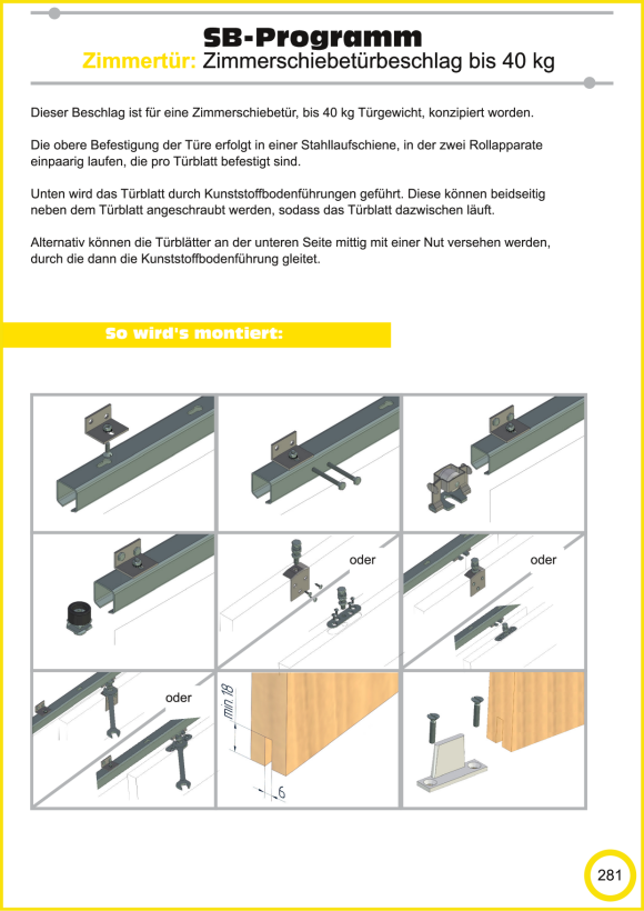 Betz Zimmer-Schiebetür-Beschlag 40 Kg mit Stahl-Laufschiene ca.155 cm ...