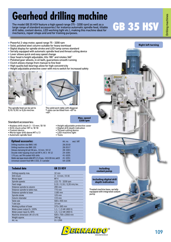 Bernardo Getriebe-Tisch- und Säulenbohrmaschine GB 35 HSV mit ...