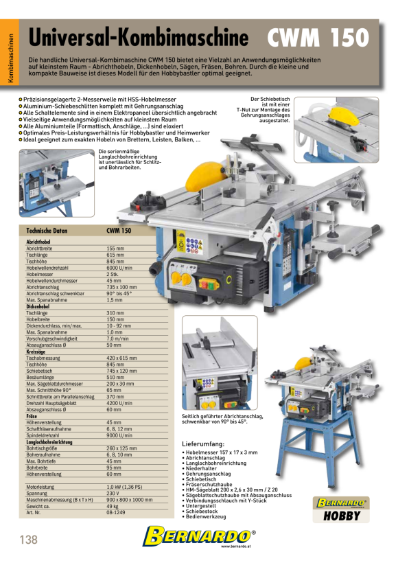 Bernardo Kombimaschine CWM 150 / 230 V mit Untergestell 08-1249 ...