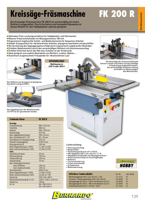 Bernardo Kombimaschine CWM 150 / 230 V mit Untergestell 08-1249 ...