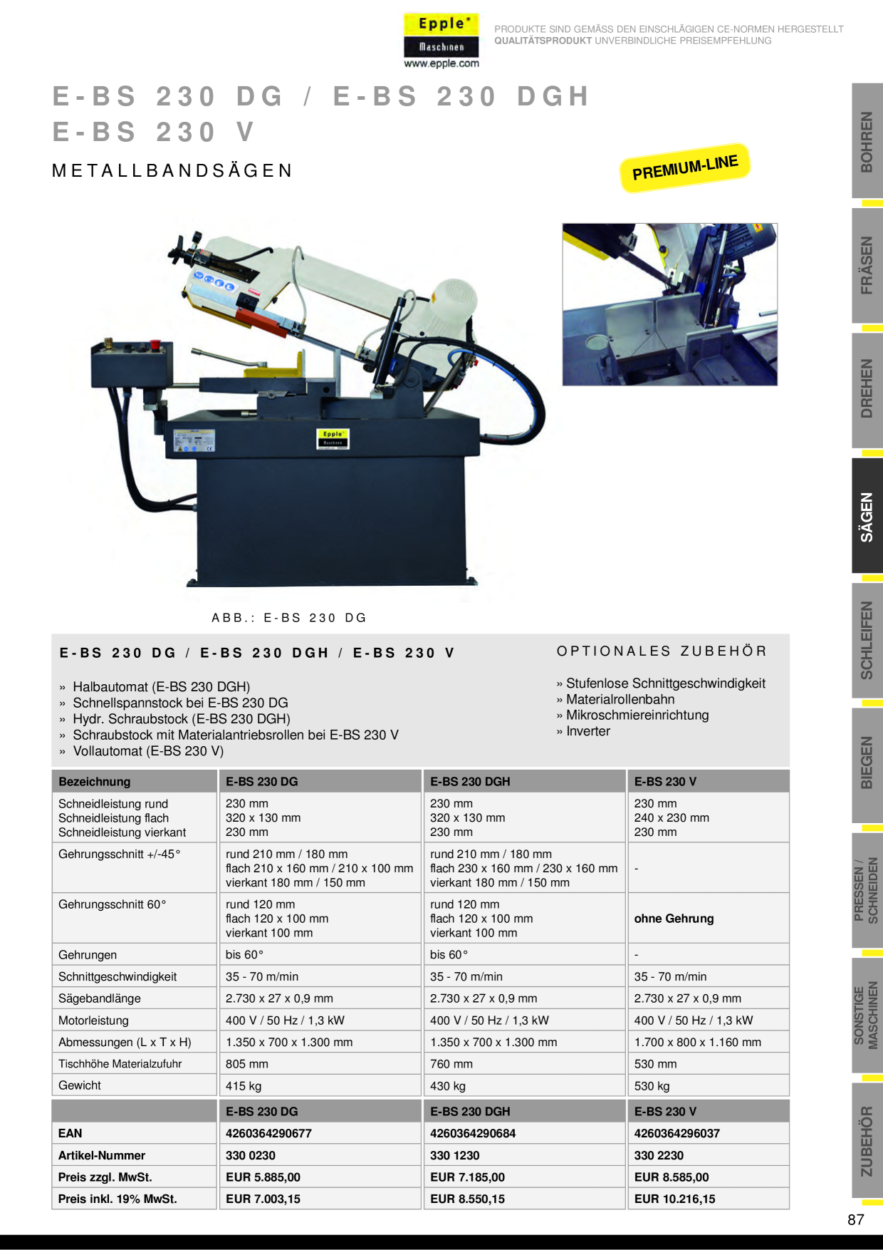 Epple E-BS 230 DGH - Metallbandsäge mit stufenloser Verstellung der Schnittgeschwindigkeit ...